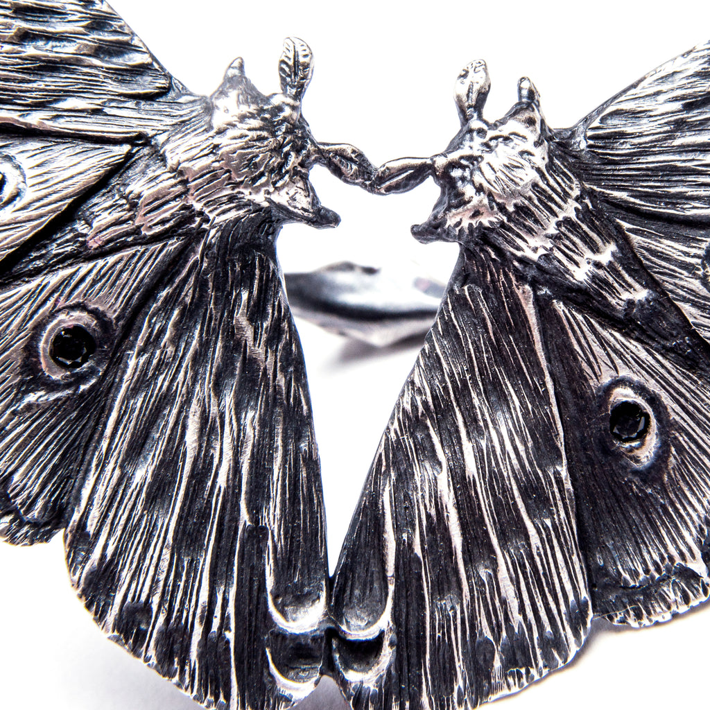 Planchette Moth Twins Ring with black czs – Blood Milk Jewels